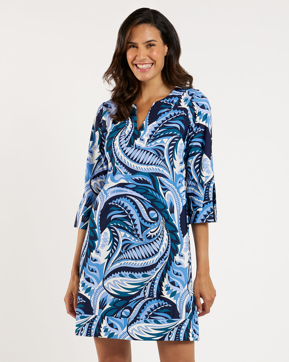 Megan Tunic Dress Jude Cloth in Sundance Paisley Navy Peacock| Jude Connally
