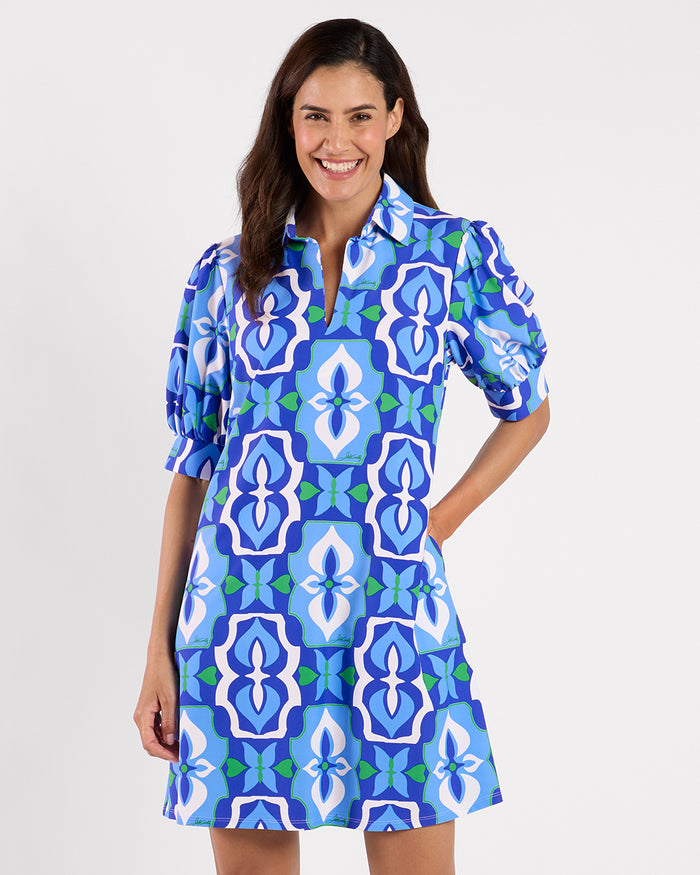 Emerson Dress Jude Cloth in Butterfly Tile Cobalt| Jude Connally