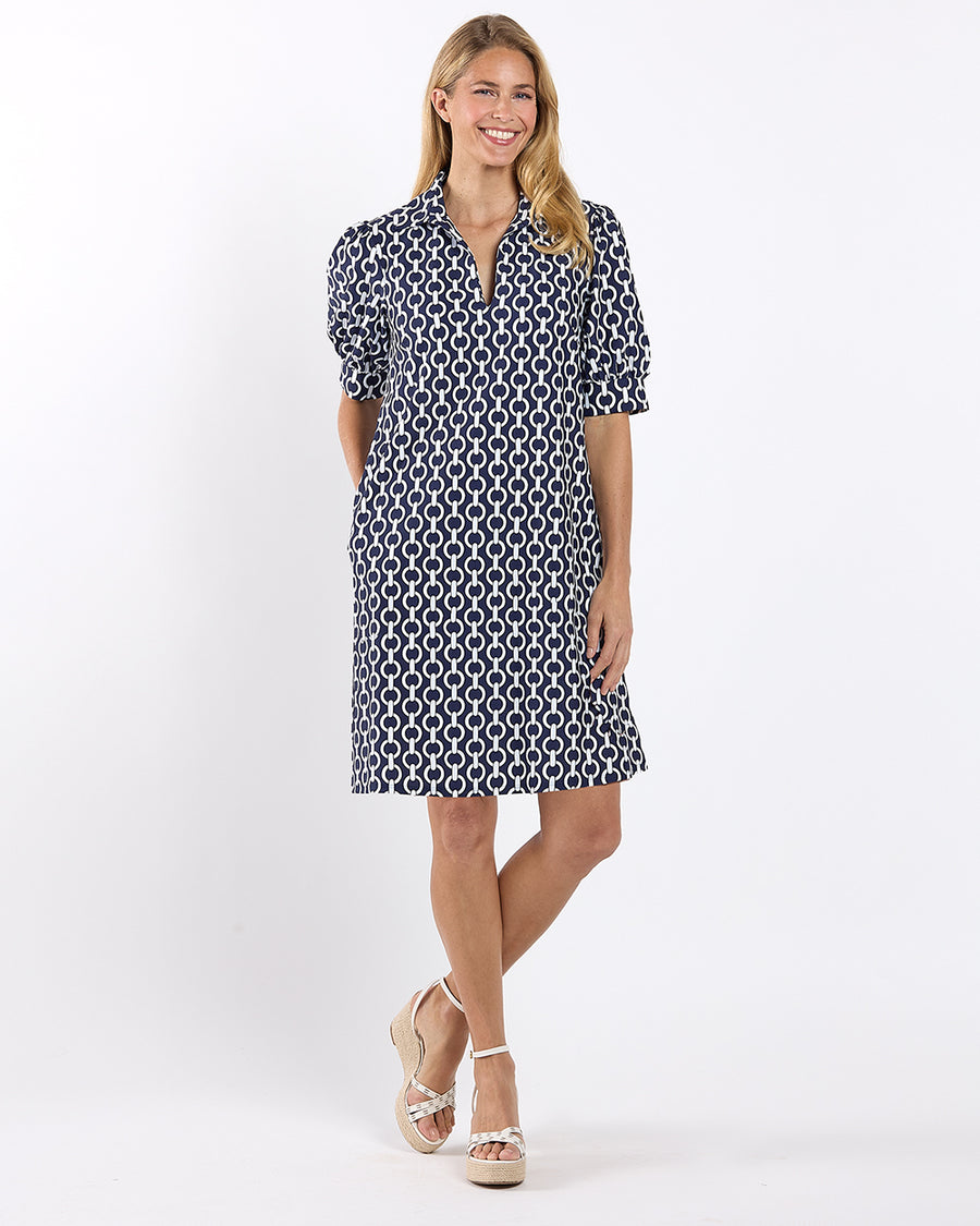 Emerson Dress Jude Cloth in Chains Navy | Jude Connally