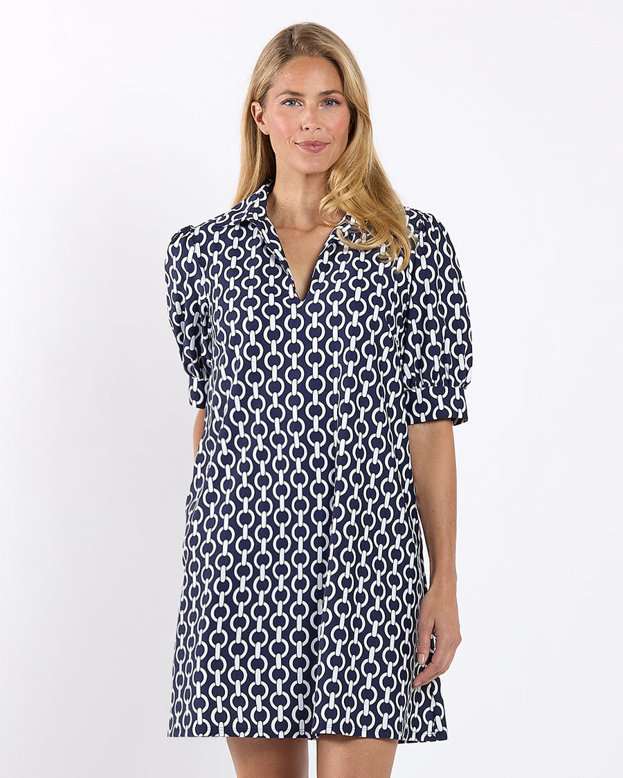 Emerson Dress Jude Cloth in Chains Navy | Jude Connally