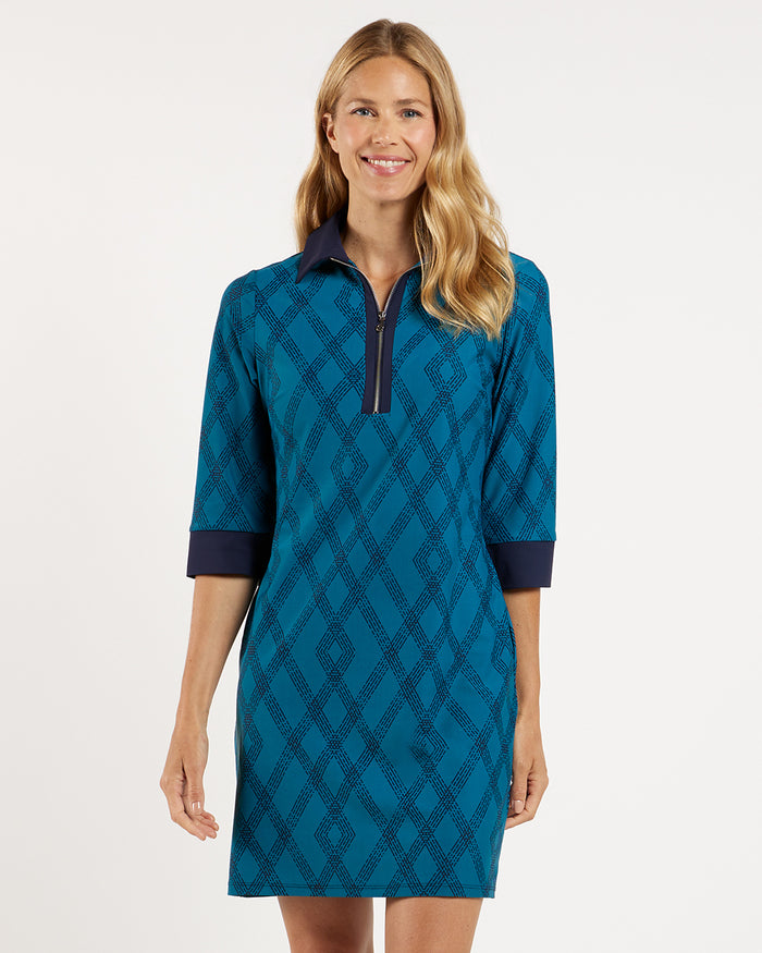Connie Dress Jude Cloth in Diamond Lattice Peacock Combo| Jude Connally