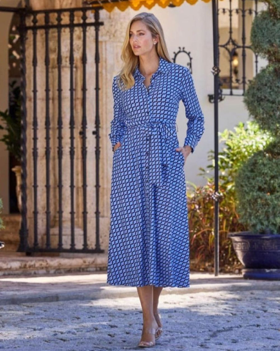 Kitty Dress Jude Cloth in Square Dot Navy| Jude Connally