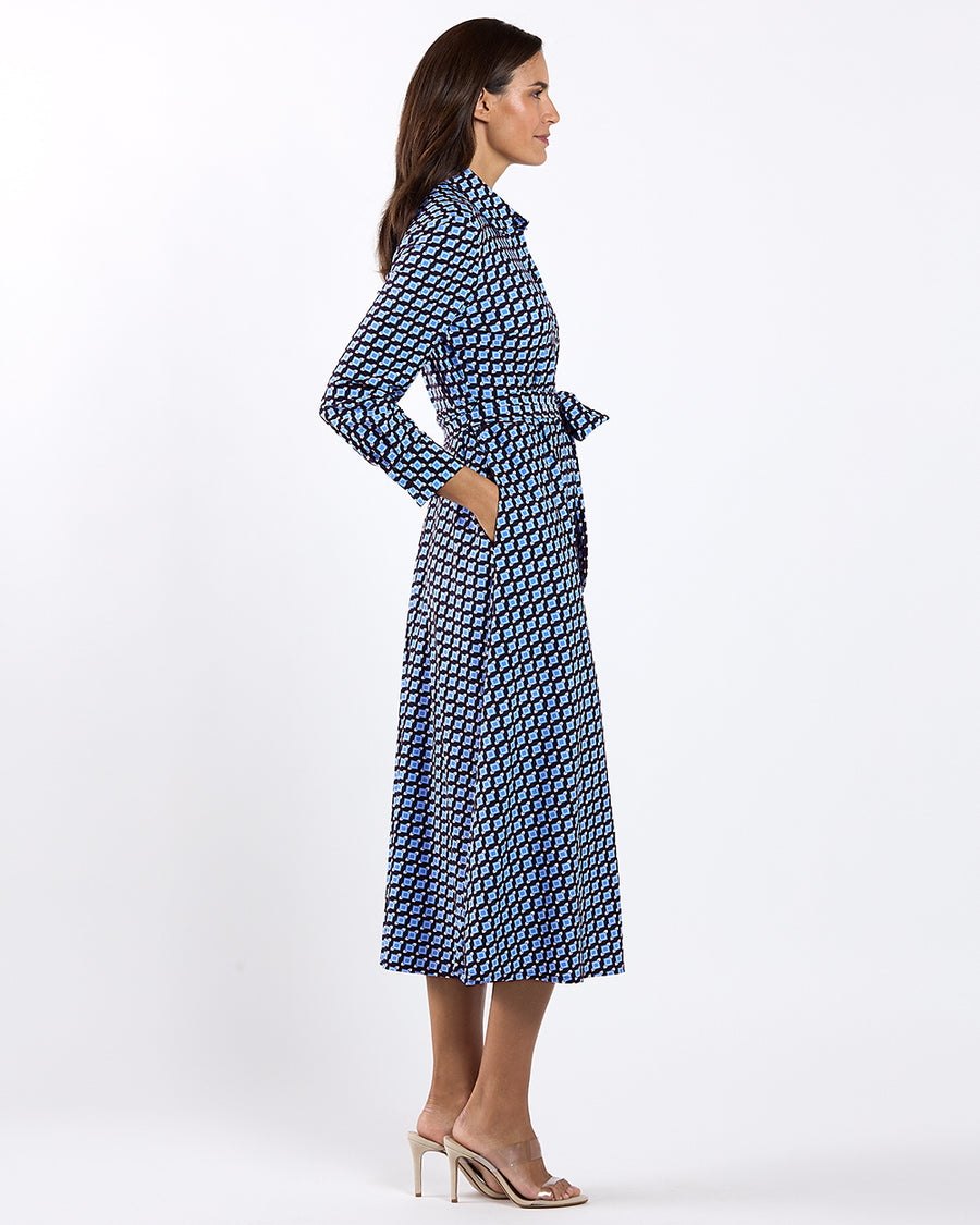 Kitty Dress Jude Cloth in Square Dot Navy| Jude Connally
