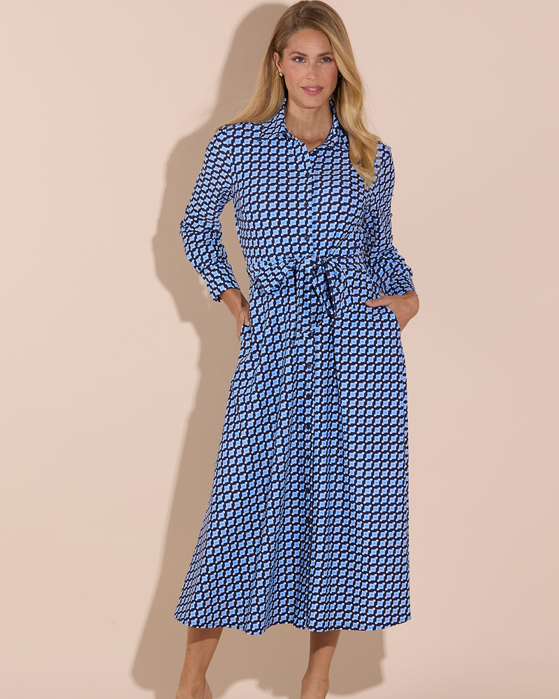Kitty Dress Jude Cloth in Square Dot Navy| Jude Connally