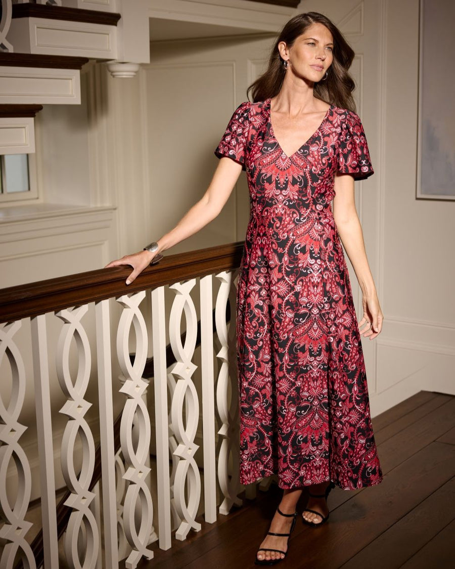 Jodi Dress Gilded Jude Cloth in Paisley Amore Red Silver| Jude Connally