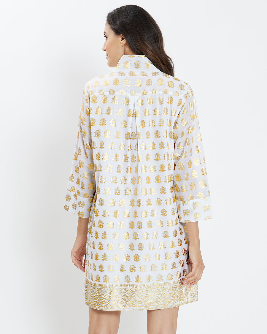 Helen Dress Cotton Voile in Foulard Border Gold| Jude Connally