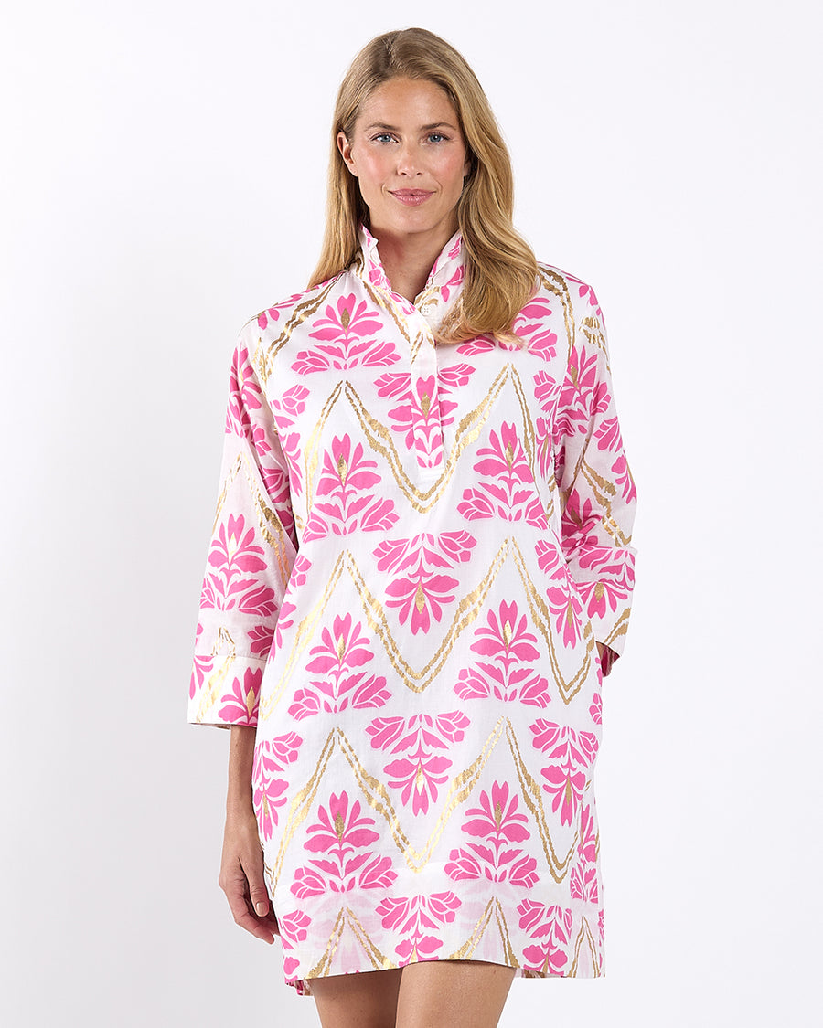 Helen Dress Cotton Voile in Gilded Flora White Gold| Jude Connally