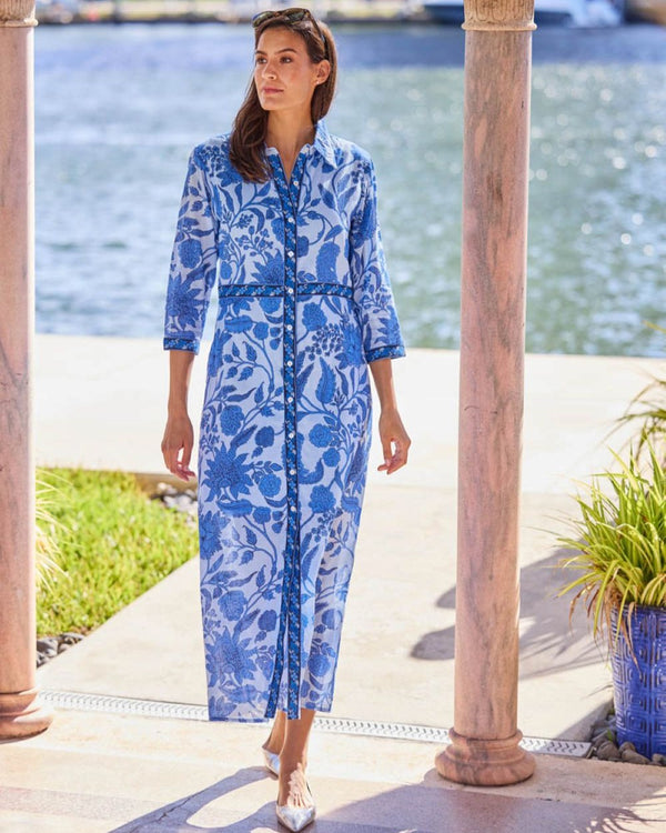 Minna Dress Cotton Voile in Flora Blockprint Peri| Jude Connally