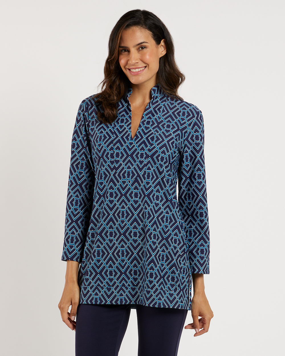 Chris Top Jude Cloth in Garden Lattice Navy Peacock| Jude Connally