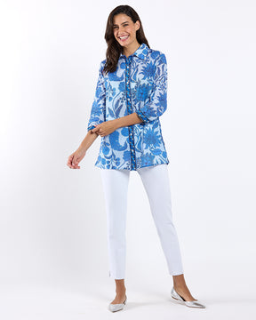 Sharon Dress Cotton Voile in Flora Blockprint Peri| Jude Connally
