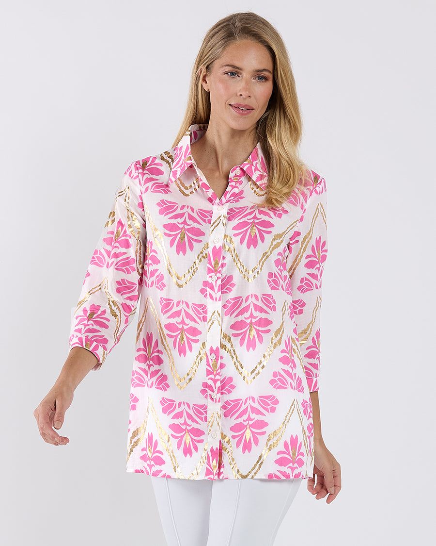 Sharon Top Cotton Voile in Gilded Flora White Gold| Jude Connally