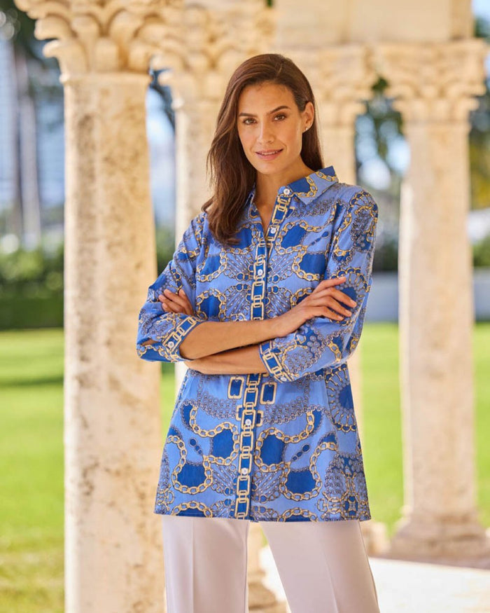 Sharon Dress Cotton Voile in Heritage Chains Peri Gold| Jude Connally