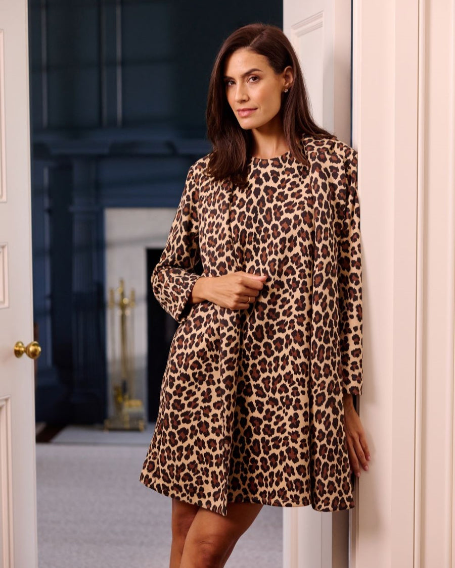 Emma Jacket Faux Suede in Large Leopard Brown| Jude Connally